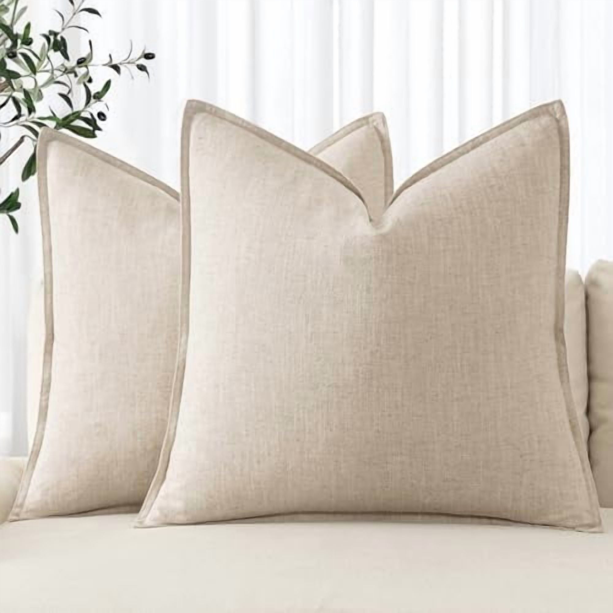 Decorative Linen Pillow Covers 18x18 Inch Natural Beige Boho Farmhouse ...