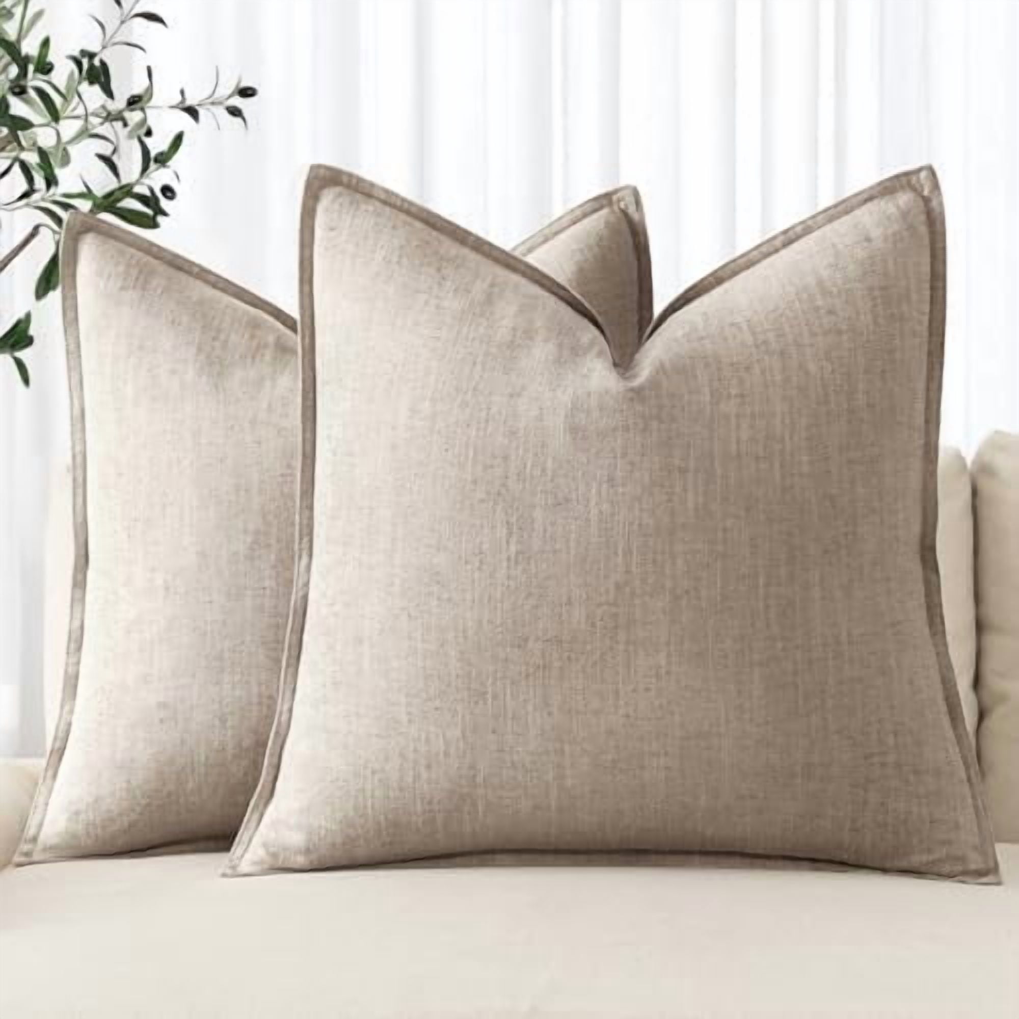 Decorative Linen Pillow Covers 18x18 Inch Natural Linen Boho Farmhouse ...