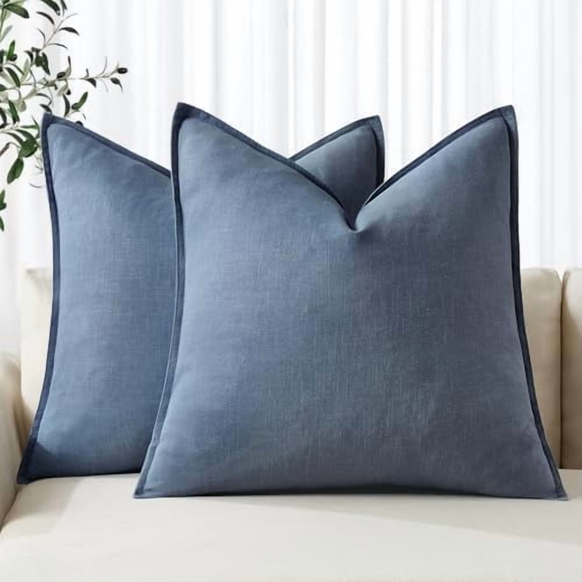Decorative Linen Pillow Covers 20x20 Inch Blue Ashes Boho Farmhouse ...