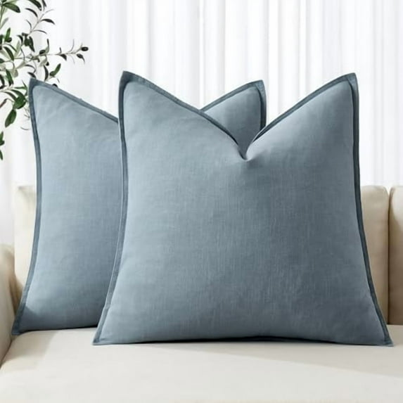 Decorative Linen Pillow Covers 20x20 Inch Blue Grey Boho Farmhouse ...