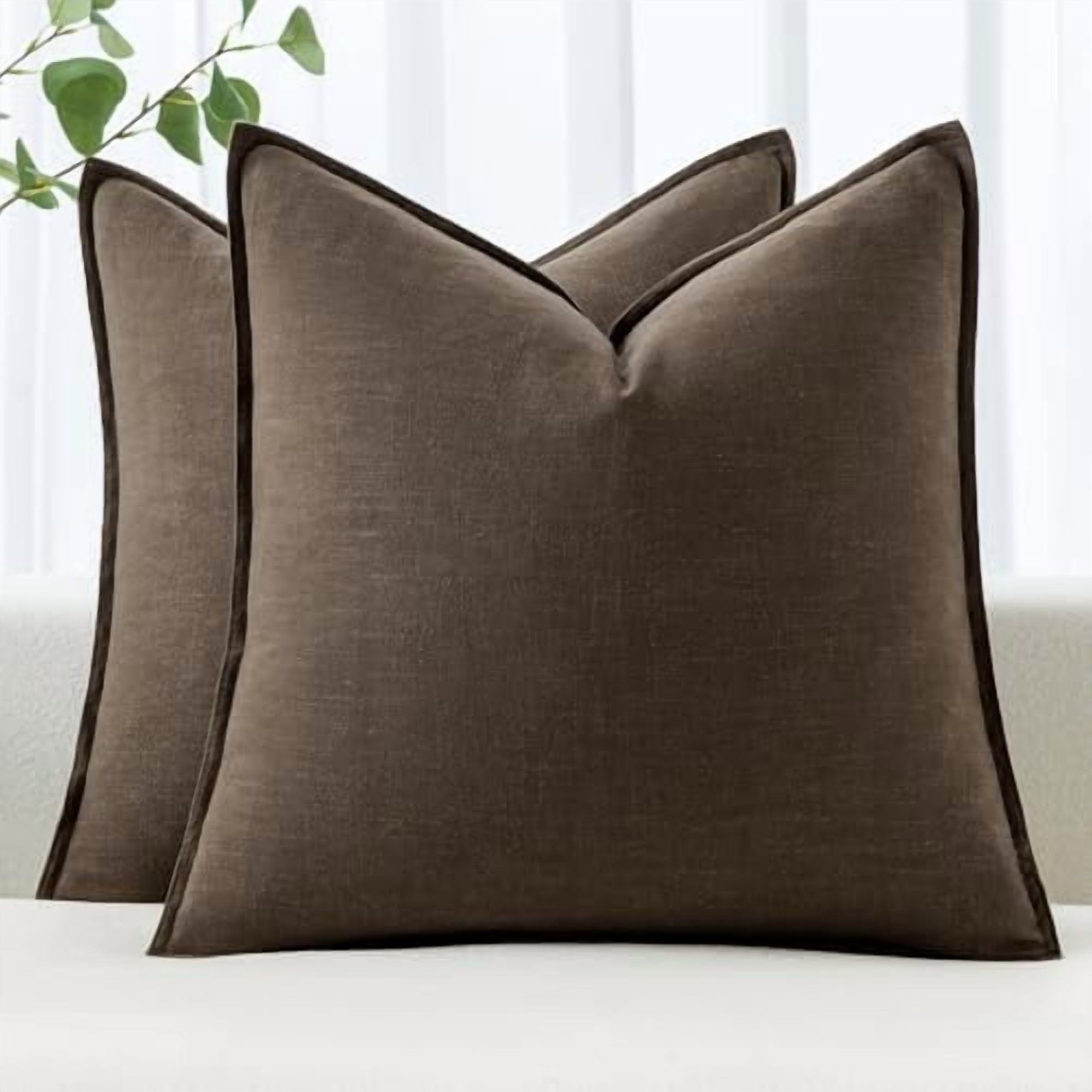 Decorative Linen Pillow Covers 20x20 Inch Dark Coffee Chocolate Boho ...
