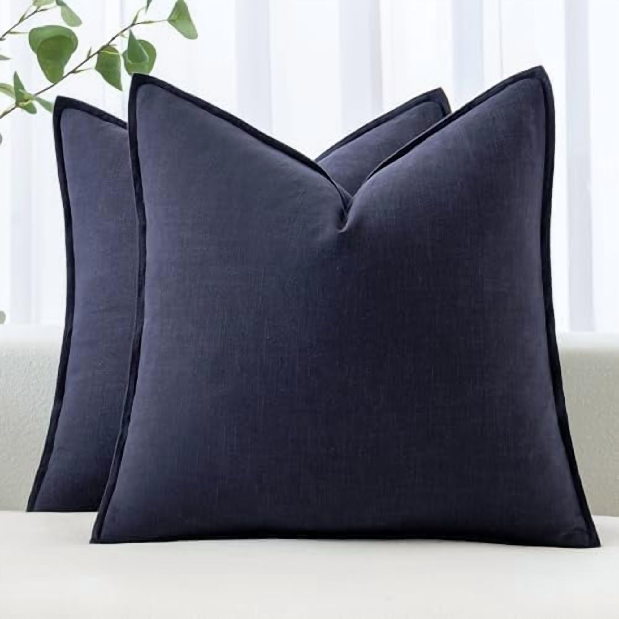 Decorative Linen Pillow Covers 20x20 Inch Navy Boho Farmhouse Neutral ...
