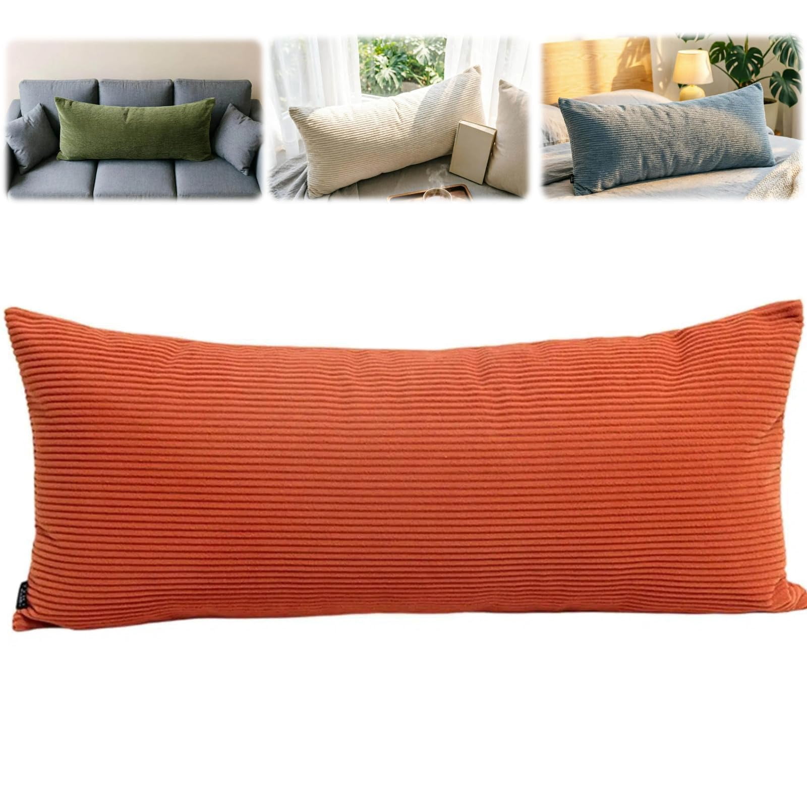 Decorative Long Lumbar Pillow Cover, Soft Corduroy Rectangle Throw ...