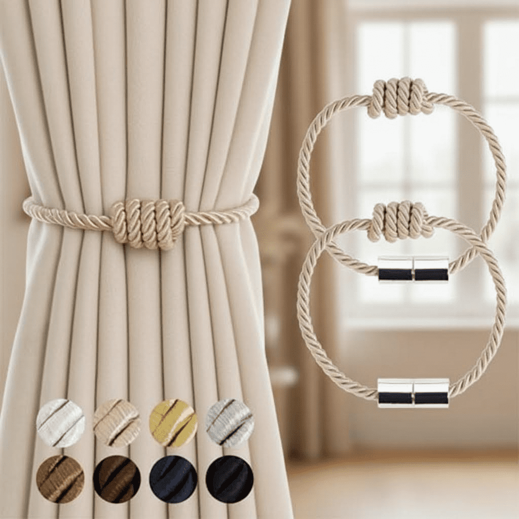 Decorative Magnetic Curtain Tie Backs, 2-Pack Rope Holders for Drapes ...