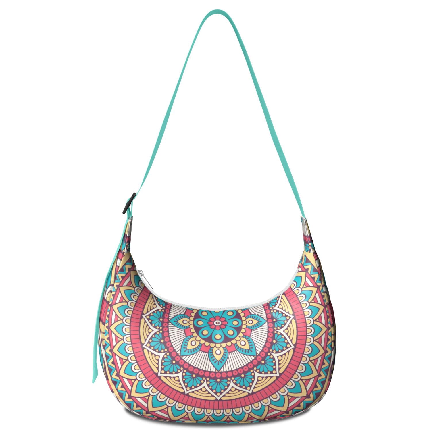 Decorative Mandala Crossbody Purse Ethnic Tribal Boho Crescent Bag for ...