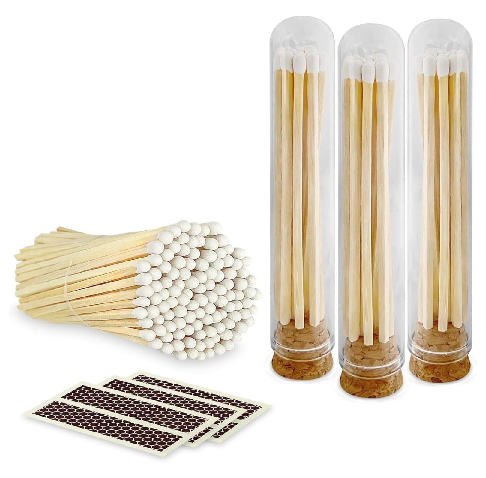 Decorative Matches in Mini Match Cloche Glass Jar Set | 4" White Tip ...
