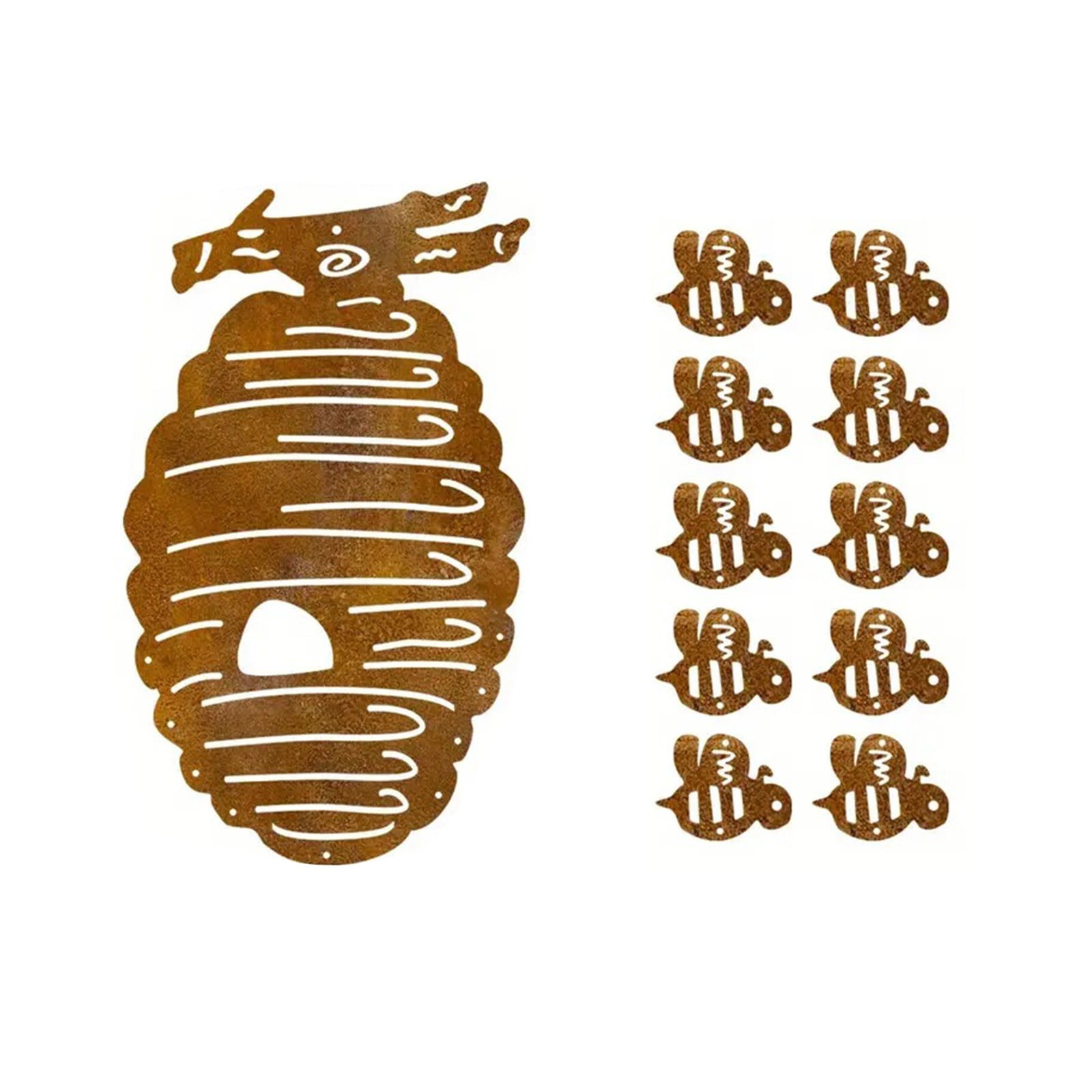 Decorative Metal Bee Hive Wall Art with 10 Mini Bee Figures – Rustic ...