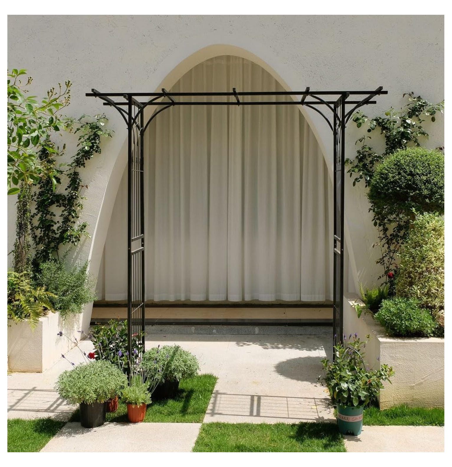 Decorative Metal Garden Arch with Gate, 82W*85H*16Din,Thickened ...