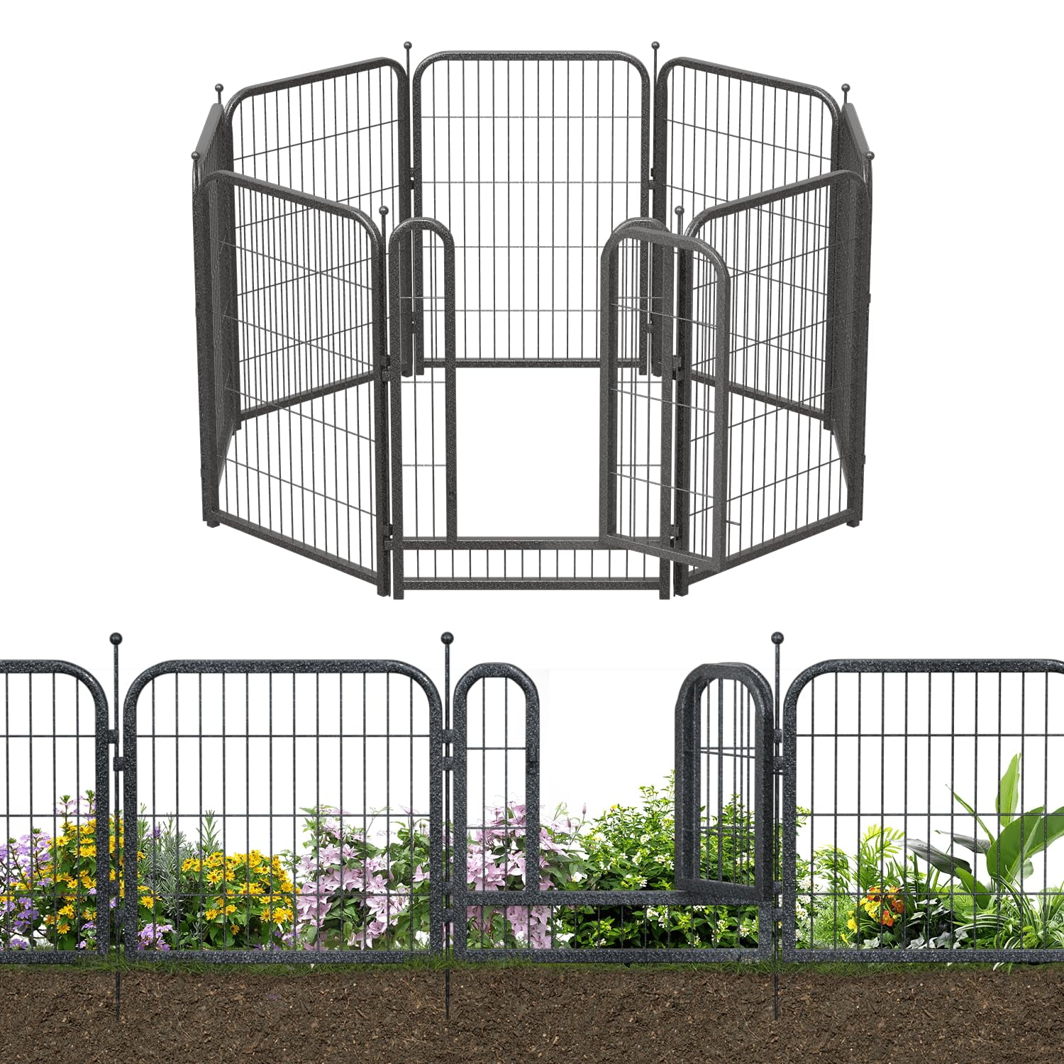 Decorative Metal Garden Fence 18ft Long 40in High 7 Panels 1 Gate, No ...