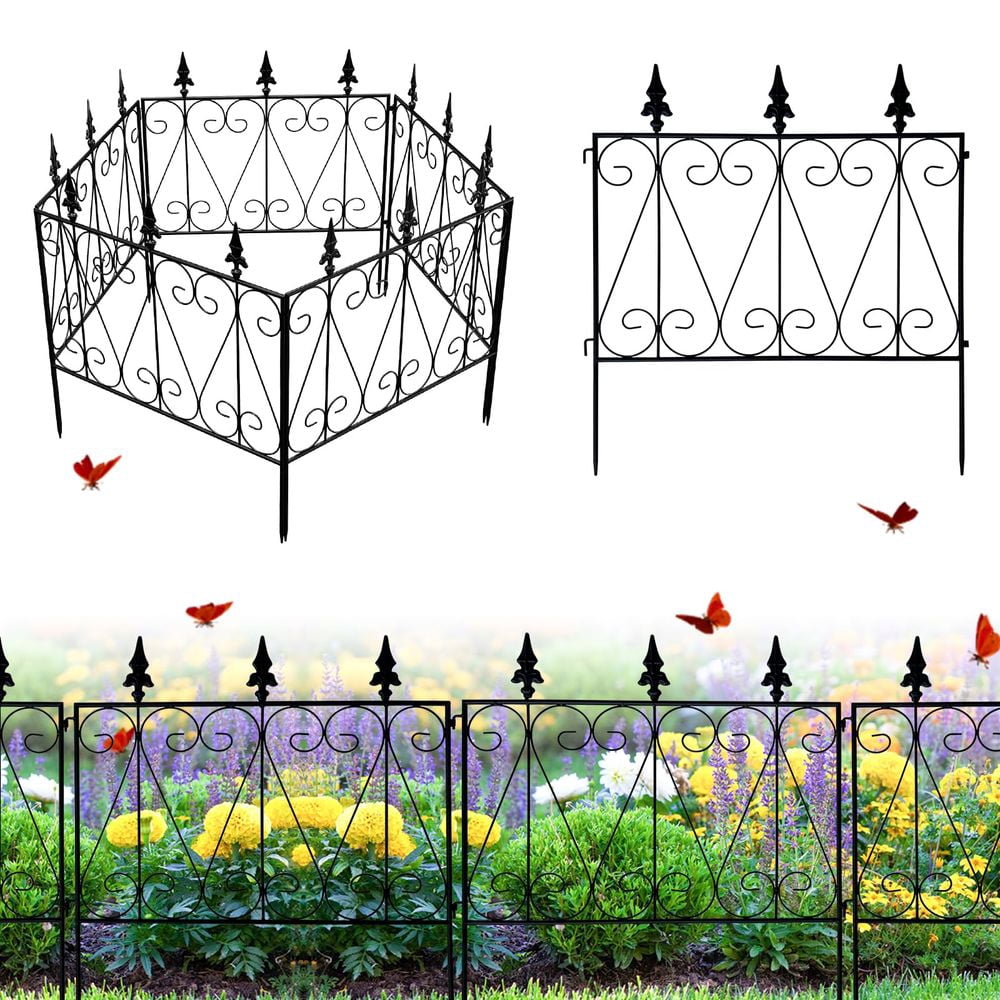 Decorative Metal Garden Fence Border 5 Panels 10ft, Rustproof Landscape ...