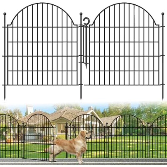 Decorative Metal Garden Fence with Gate Lock 5 Panels, 32in (H) x 11 ...