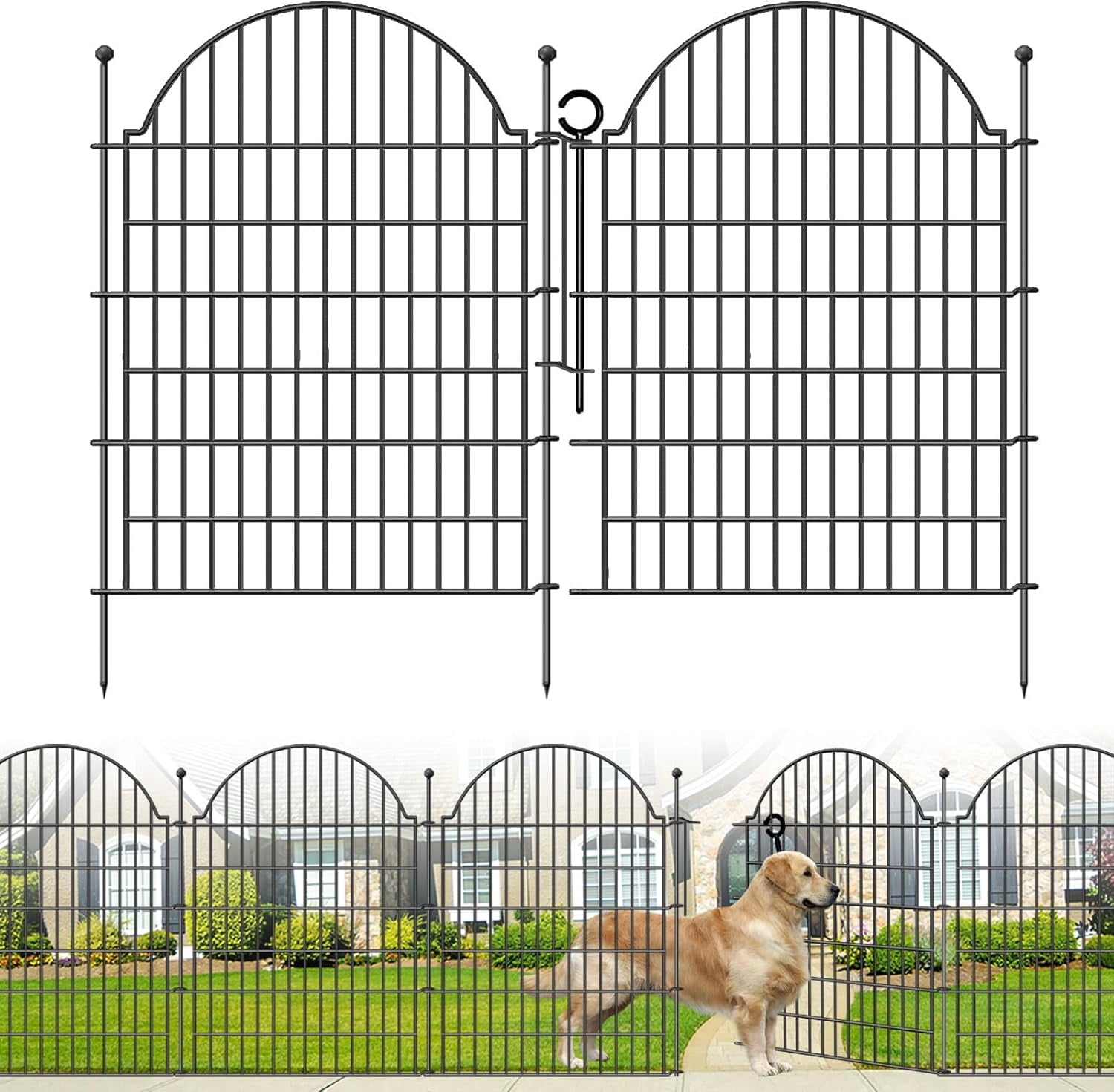 Decorative Metal Garden Fence with Gate Lock Panels (H) x (L) No Dig ...