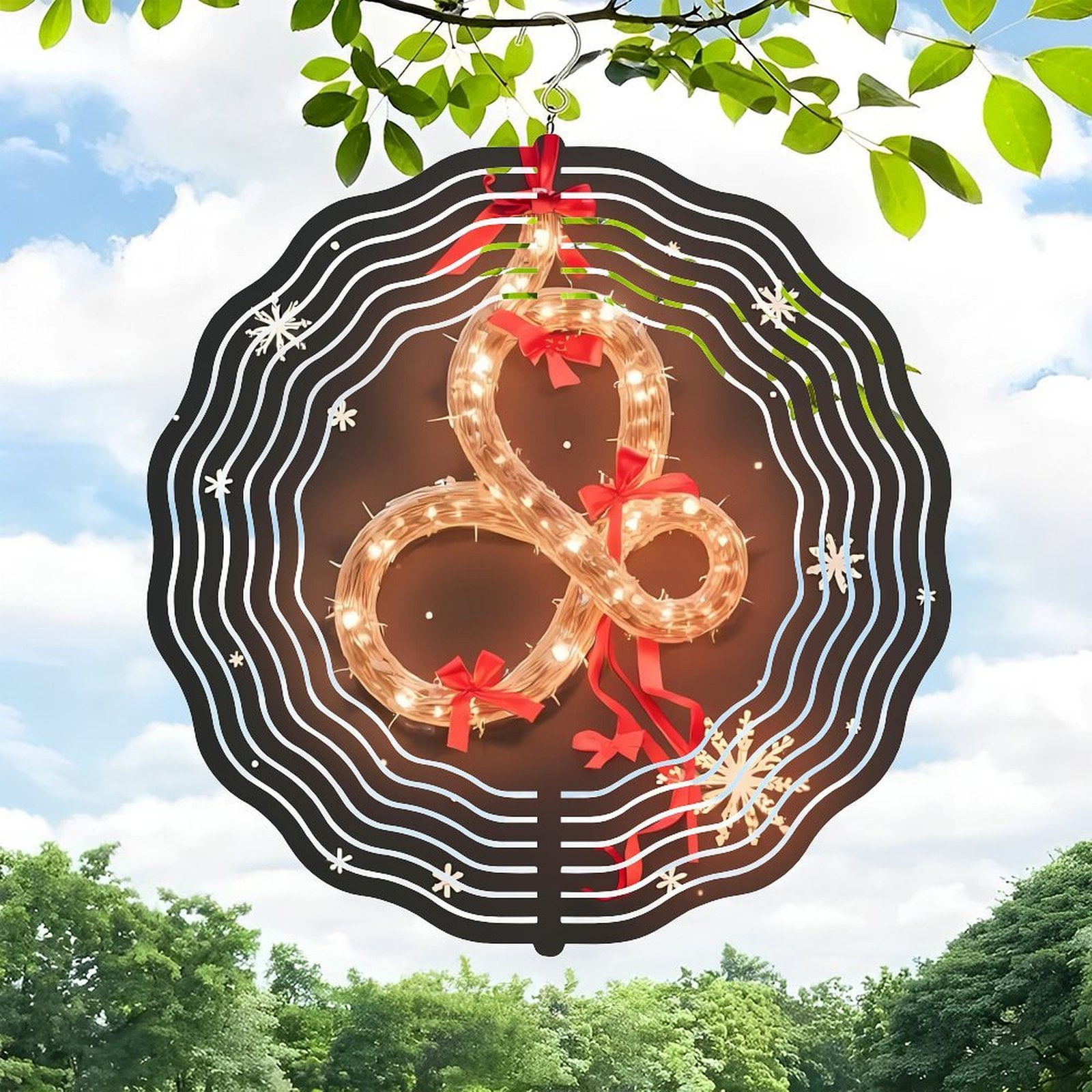 Decorative Metal Hanging Wind Spinner with Snowflake & Ribbon Design ...