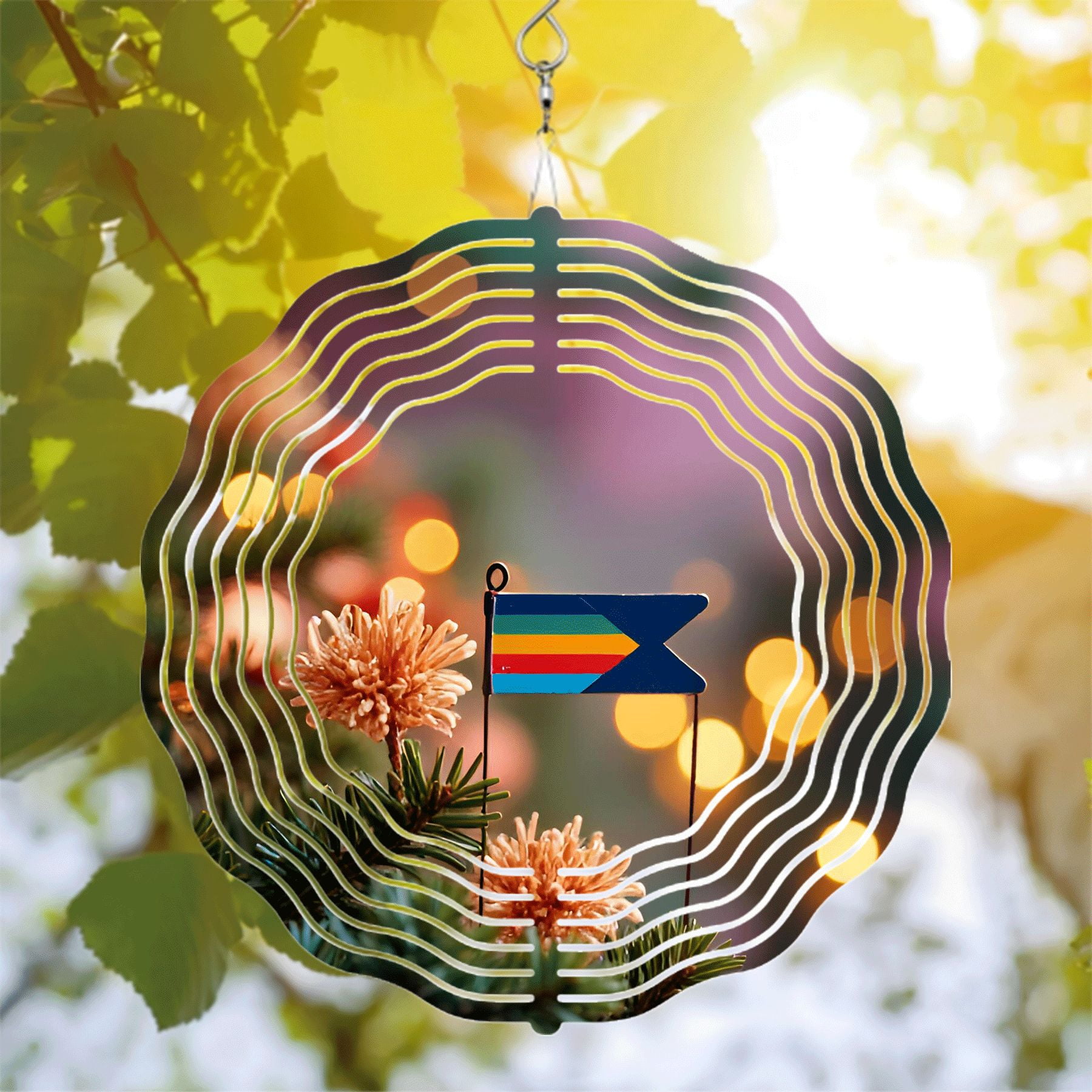 Decorative Metal Hanging Wind Spinners & Chimes - Geometric Design with ...