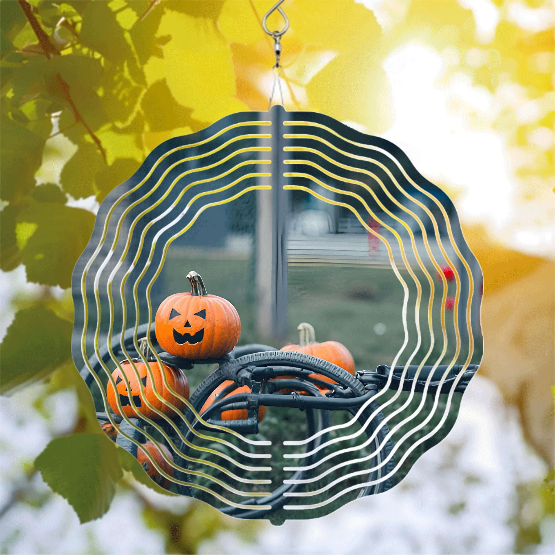 Decorative Metal Hanging Wind Spinners with Circular Wavy Patterns ...