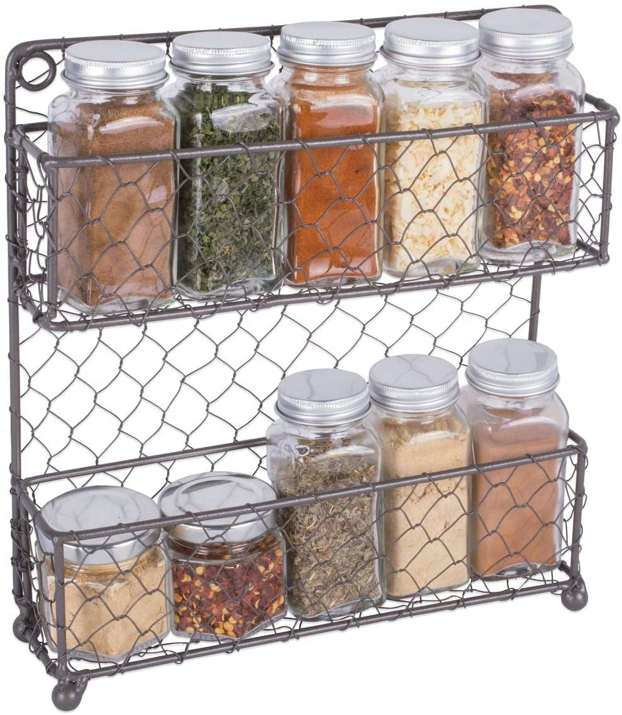 Decorative Metal Pantry Spice Rack Organizer, 9.45Lx2.3Wx10H, 2 Tier ...