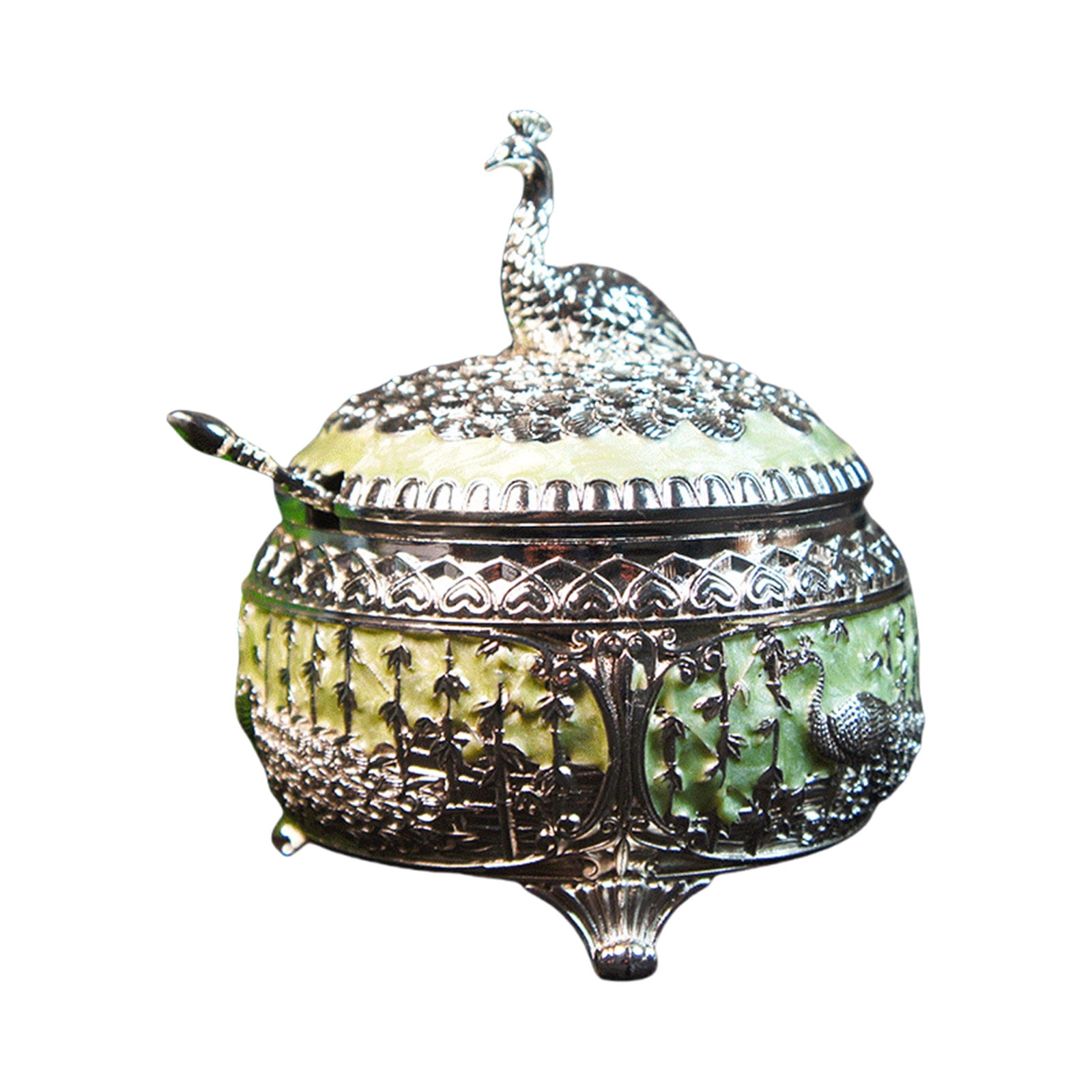 Decorative Metal Peacocks Sugar Jar Alloy Candy Canister with Lid and ...
