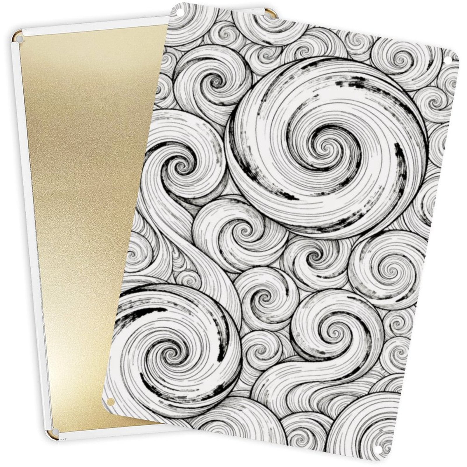 Decorative Metal Signs Plaques Black and White Hand-Drawn Spiral Swirl ...