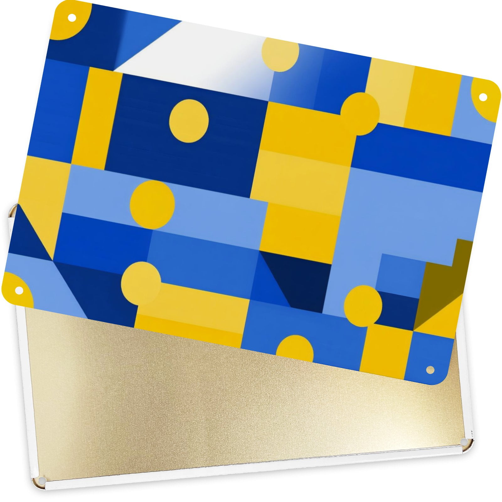 Decorative Metal Signs Plaques Blue and Yellow Geometric Abstract for ...