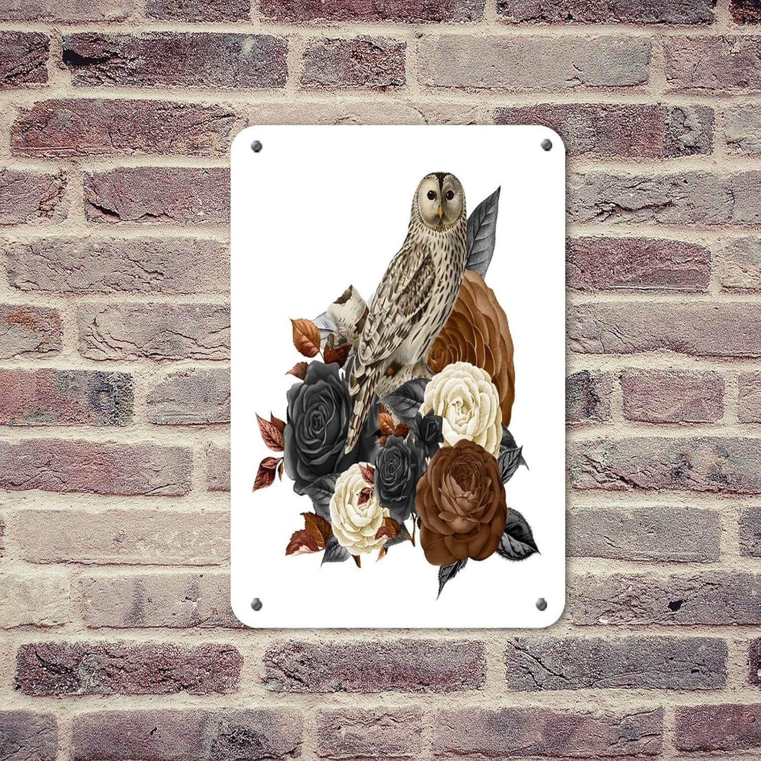 Decorative Metal Tin Sign Halloween Owl Skeletons Flower Floral Wall ...