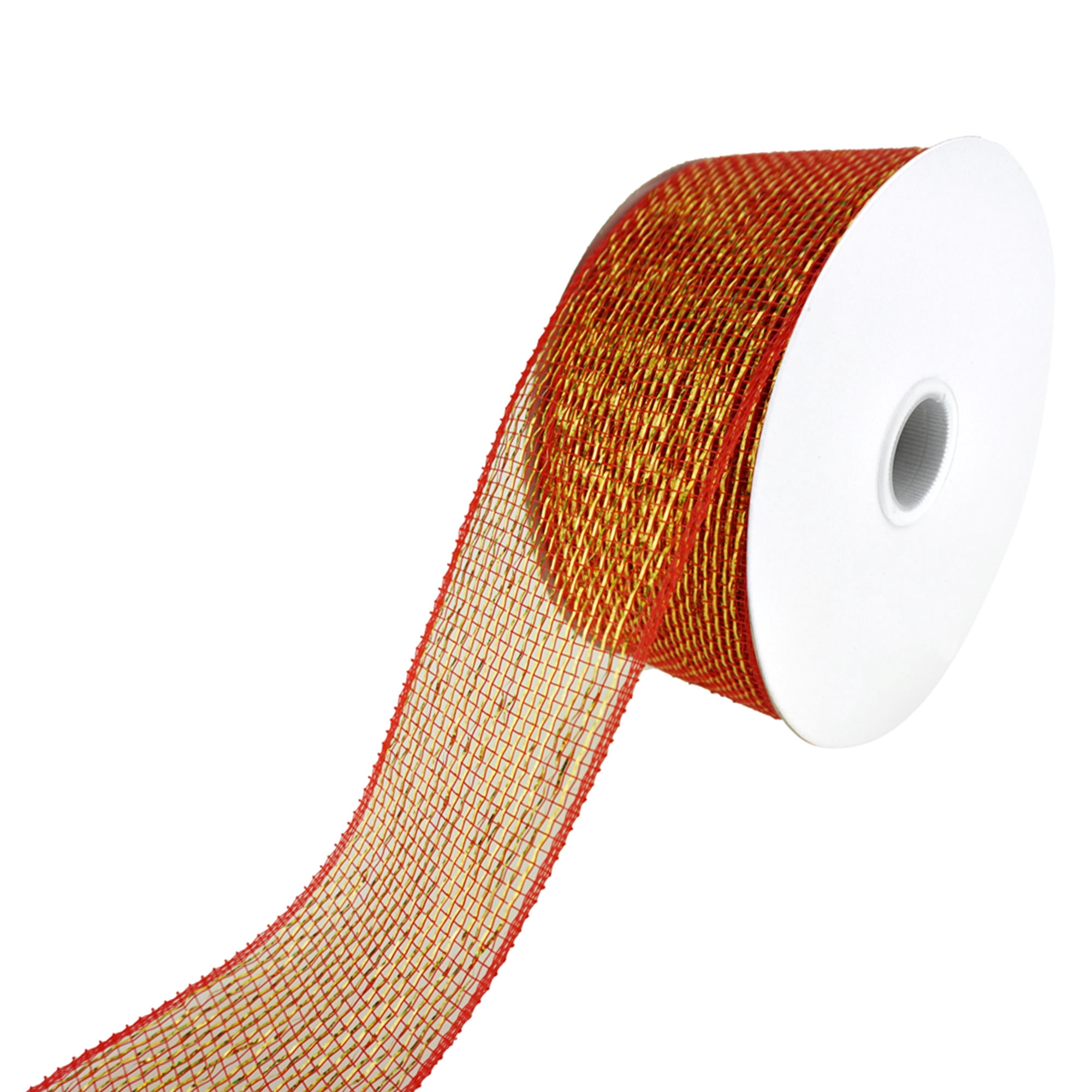 Decorative Metallic Mesh Ribbon, 2-1/2-Inch, 25-Yard (Red/Gold ...