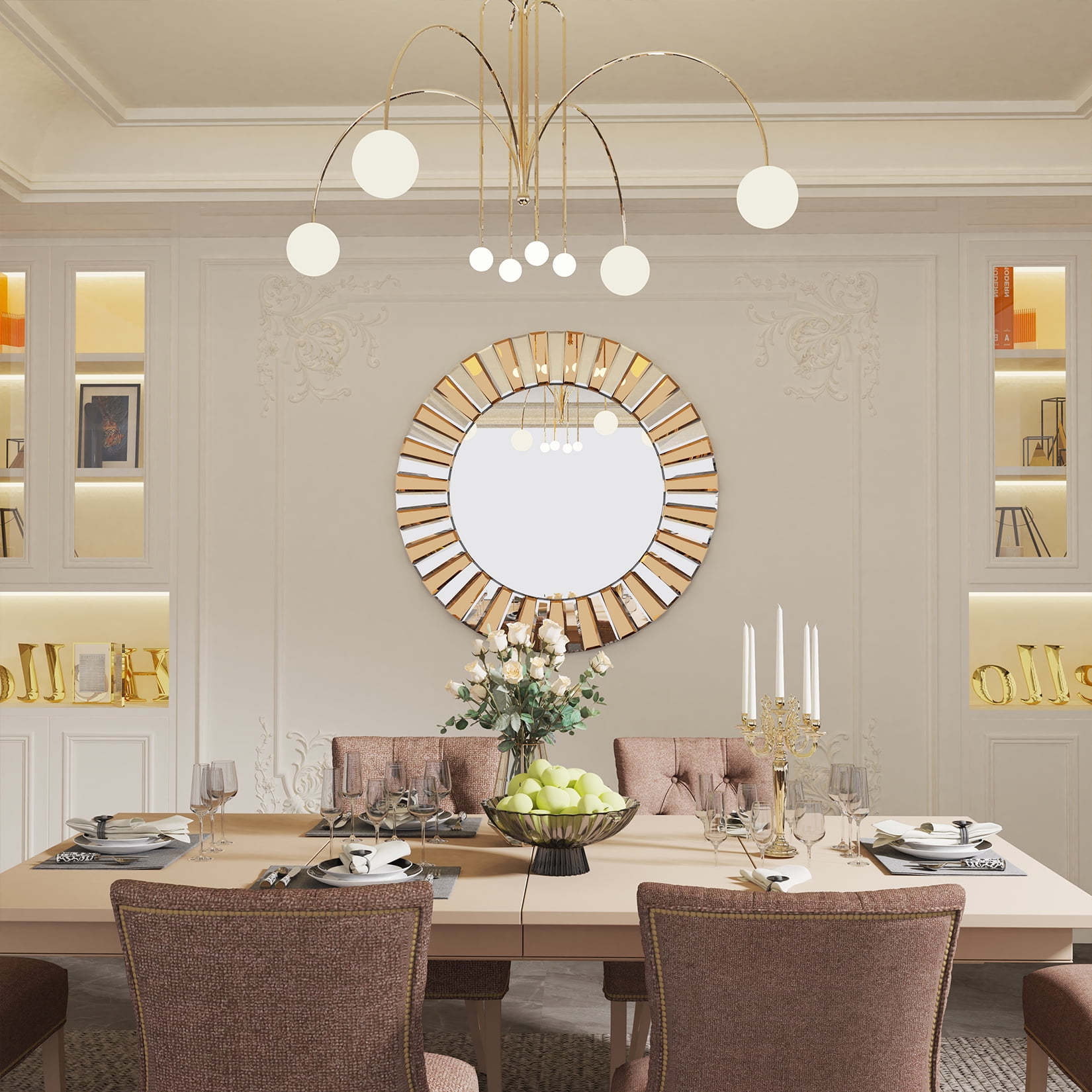 Decorative Mirrors Round Sunburst Wall Mirror Beveled Edge Glass ...