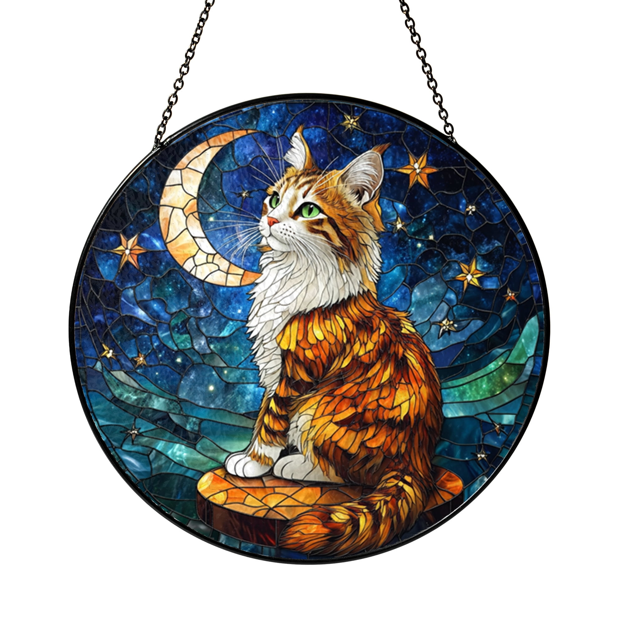 Decorative Moon Cat Stained Glass Style Suncatcher – Window Hanging ...