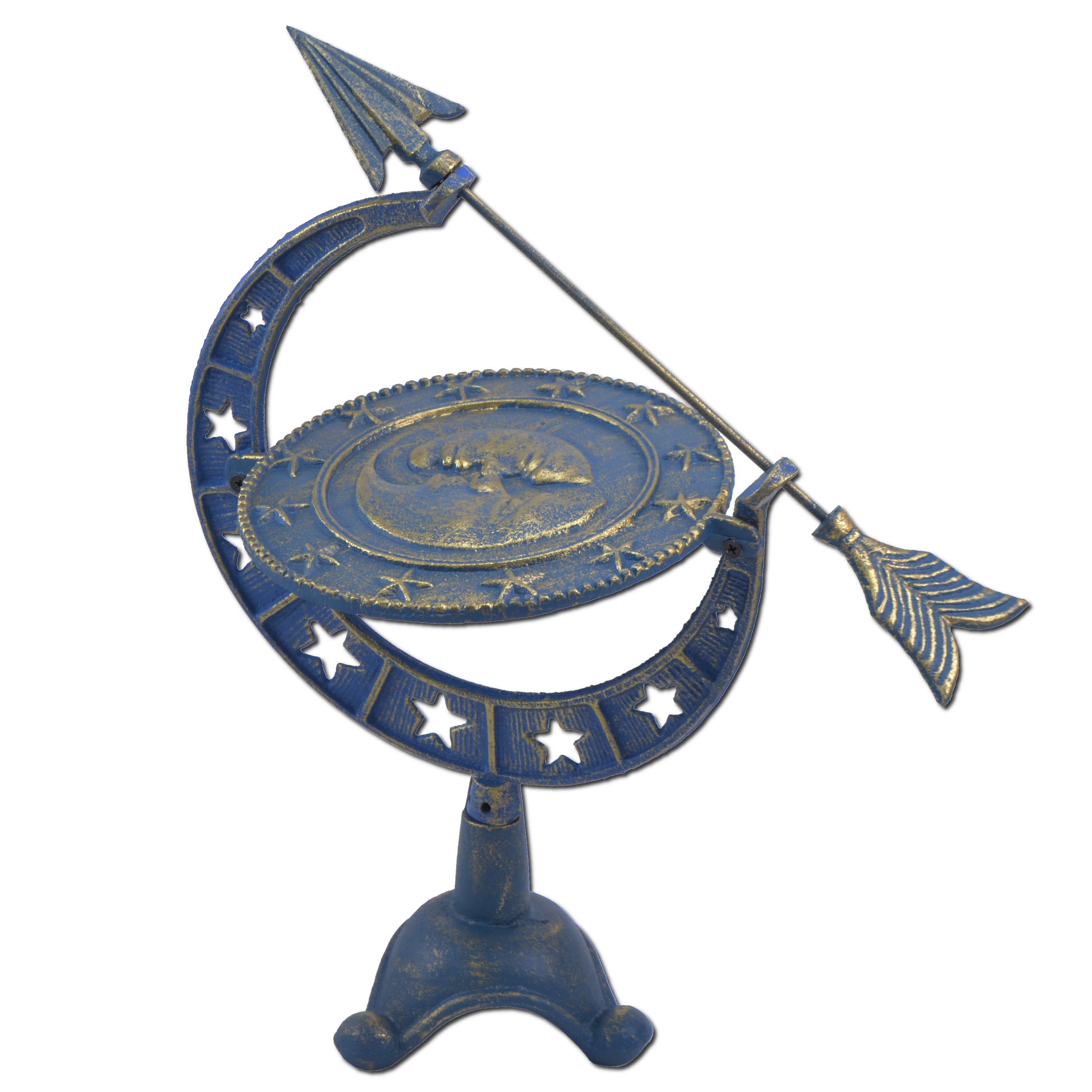 Decorative Moon & Stars Sundial - Blue & Gold Cast Iron - 16.75" Tall ...