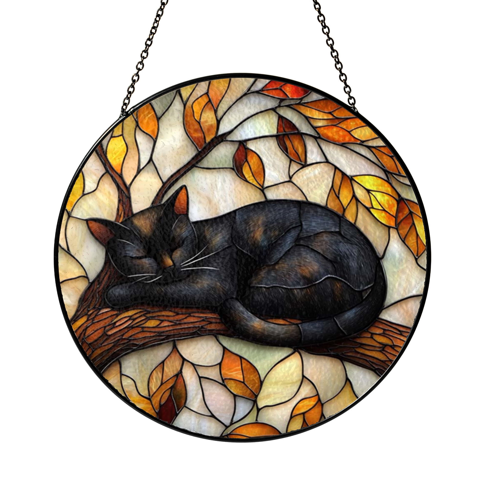 Decorative Moonlit Cat Stained Glass Suncatcher – Circular Window ...