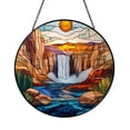 Decorative Mountain Waterfall Stained Glass Window Hanging, Wilderness ...