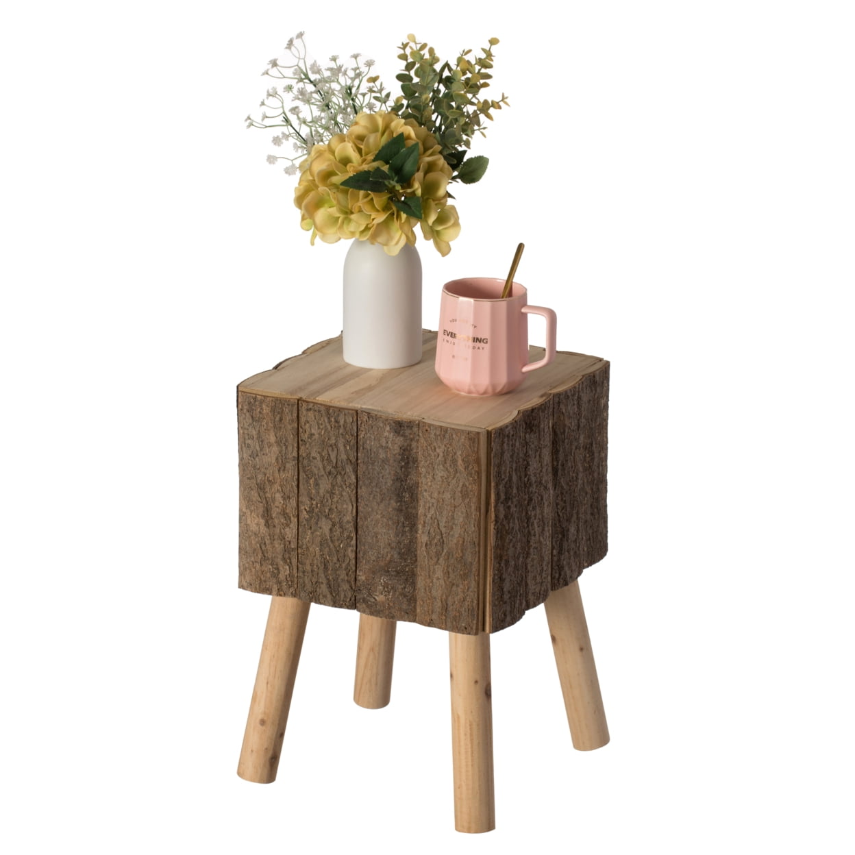 Decorative Natural Wooden Log Box Shaped Side Table for Indoor and ...