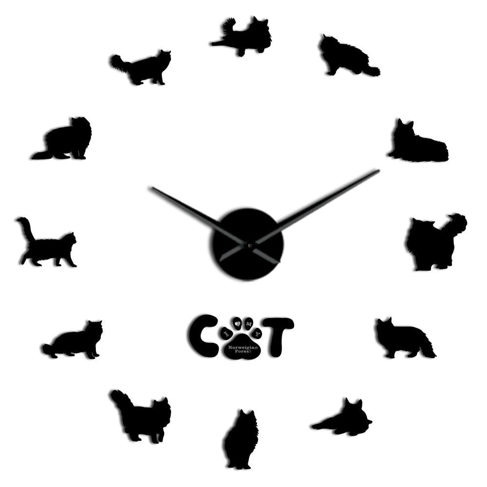 Decorative Norweigian Forest Cat Breed Big Time Clock Mirror Surface ...