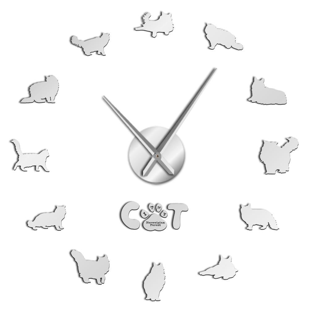 Decorative Norweigian Forest Cat Breed Big Time Clock Mirror Surface ...