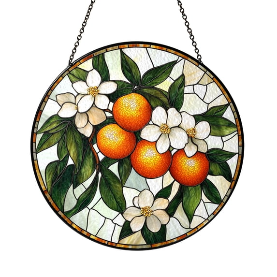 Decorative Orange Blossom Citrus Flower Stained Glass Suncatcher Window ...