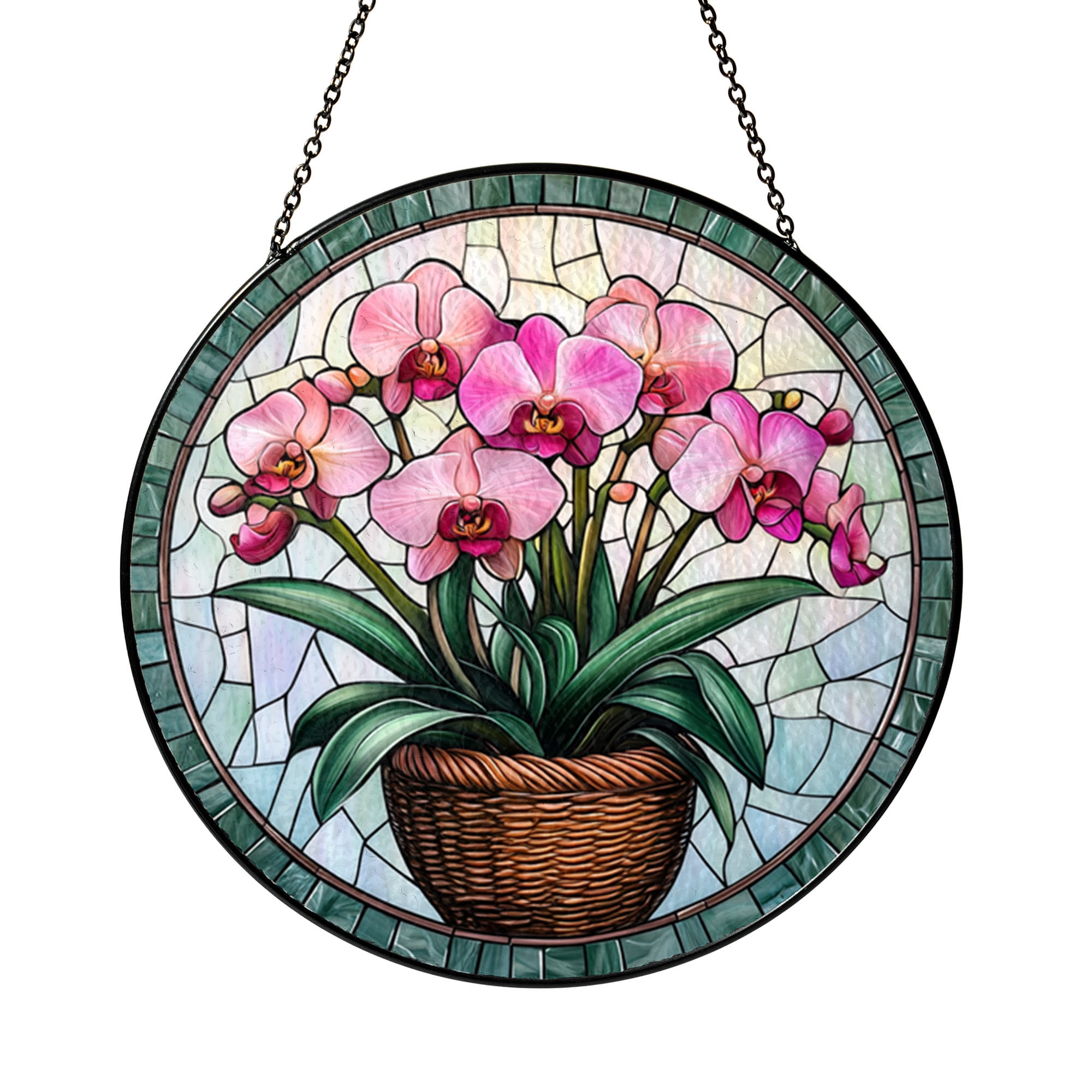 Decorative Orchid Stained Glass Window Hanging with Delicate Petal ...