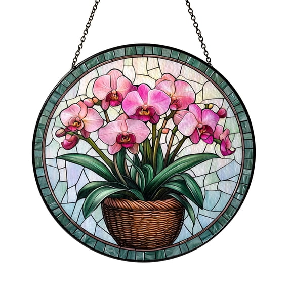 Decorative Orchid Stained Glass Window Hanging with Delicate Petal ...