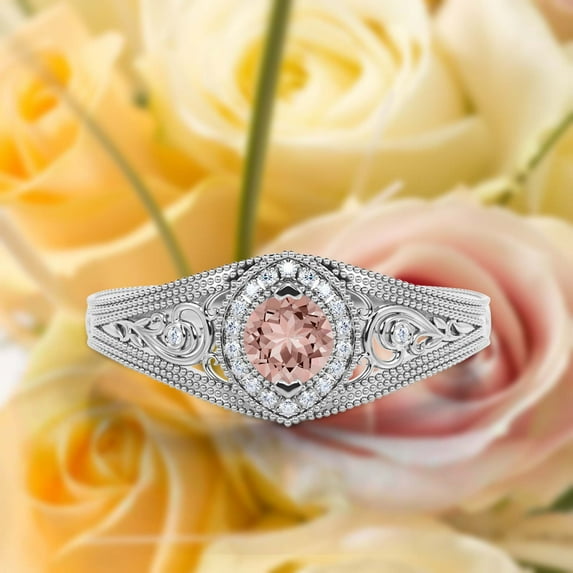 Decorative Ornament 1.25 Carat Round Cut Morganite And Diamond ...