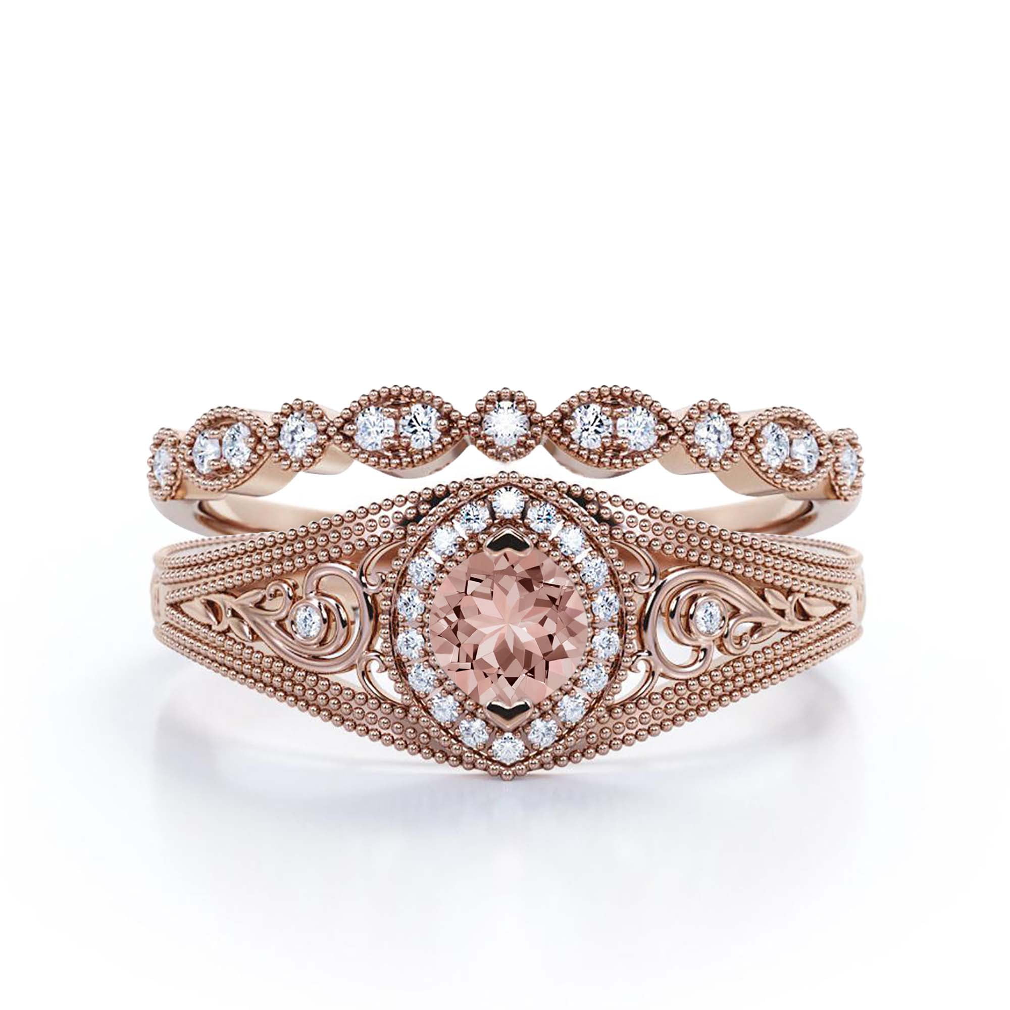 Decorative Ornament 1.75 Carat Round Cut Morganite And Diamond ...
