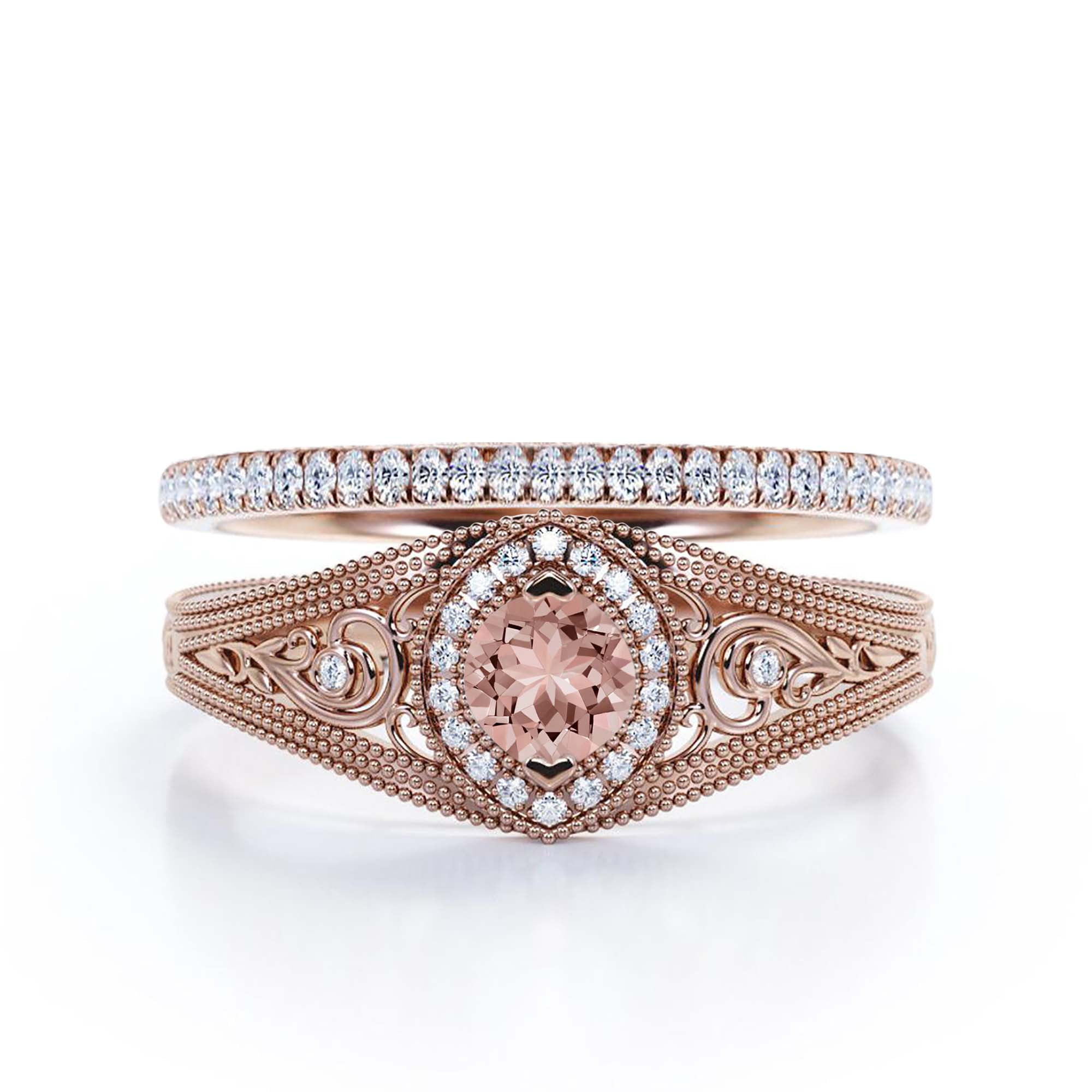 Decorative Ornament 1.75 Carat Round Cut Morganite And Diamond ...