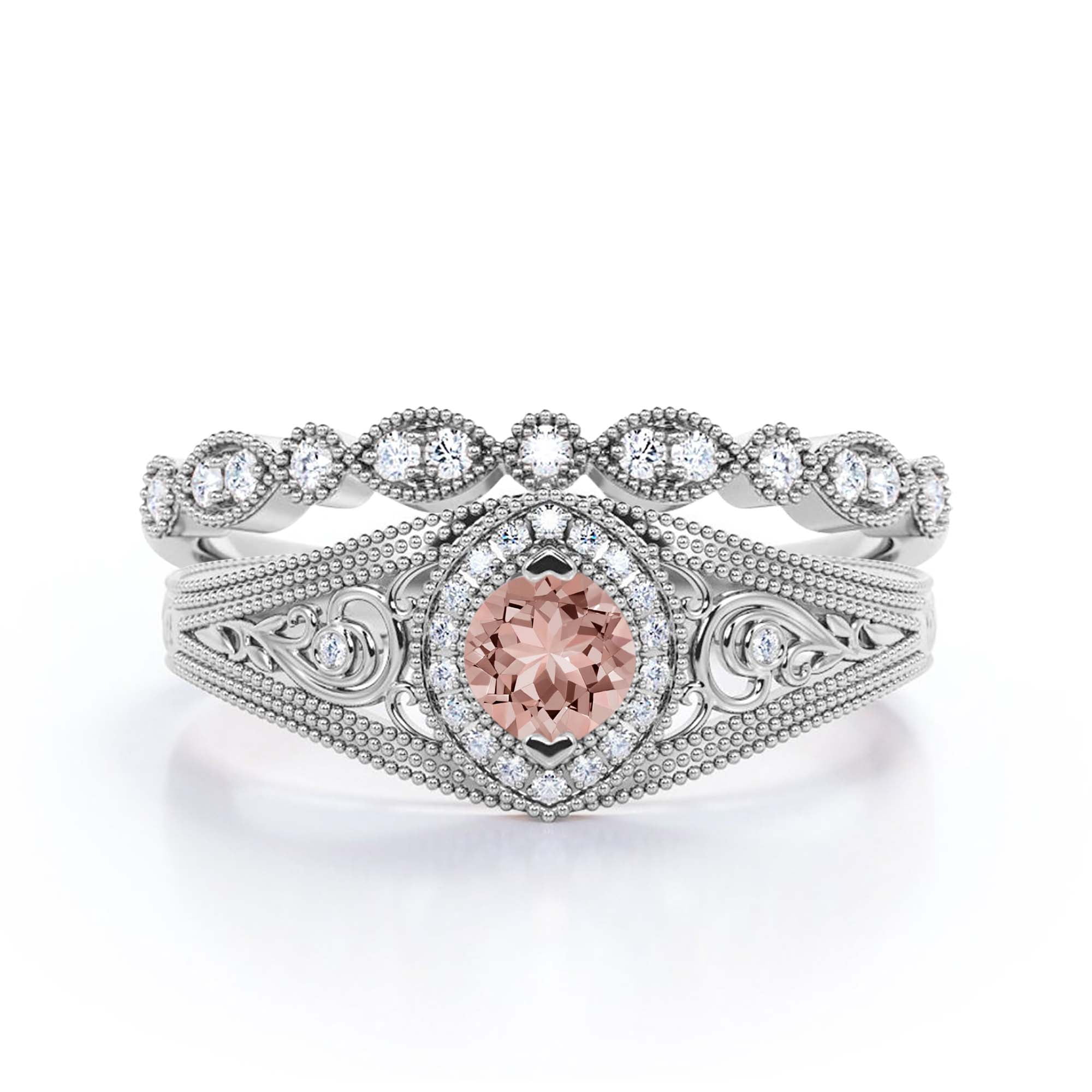 Decorative Ornament 1.75 Carat Round Cut Morganite And Diamond ...