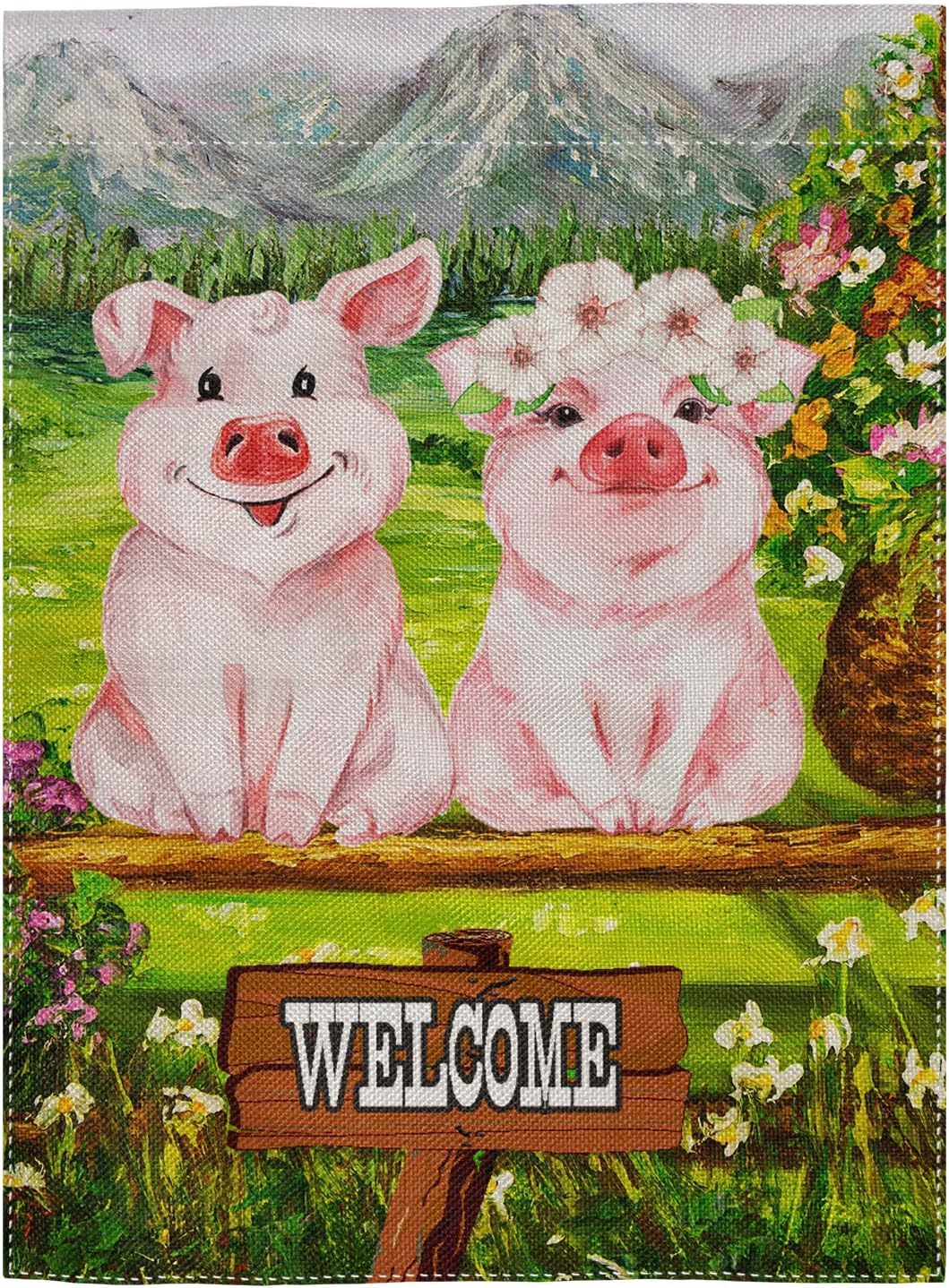 Decorative Outdoor Double Sided Funny Pig Garden Flag Welcome Quote ...