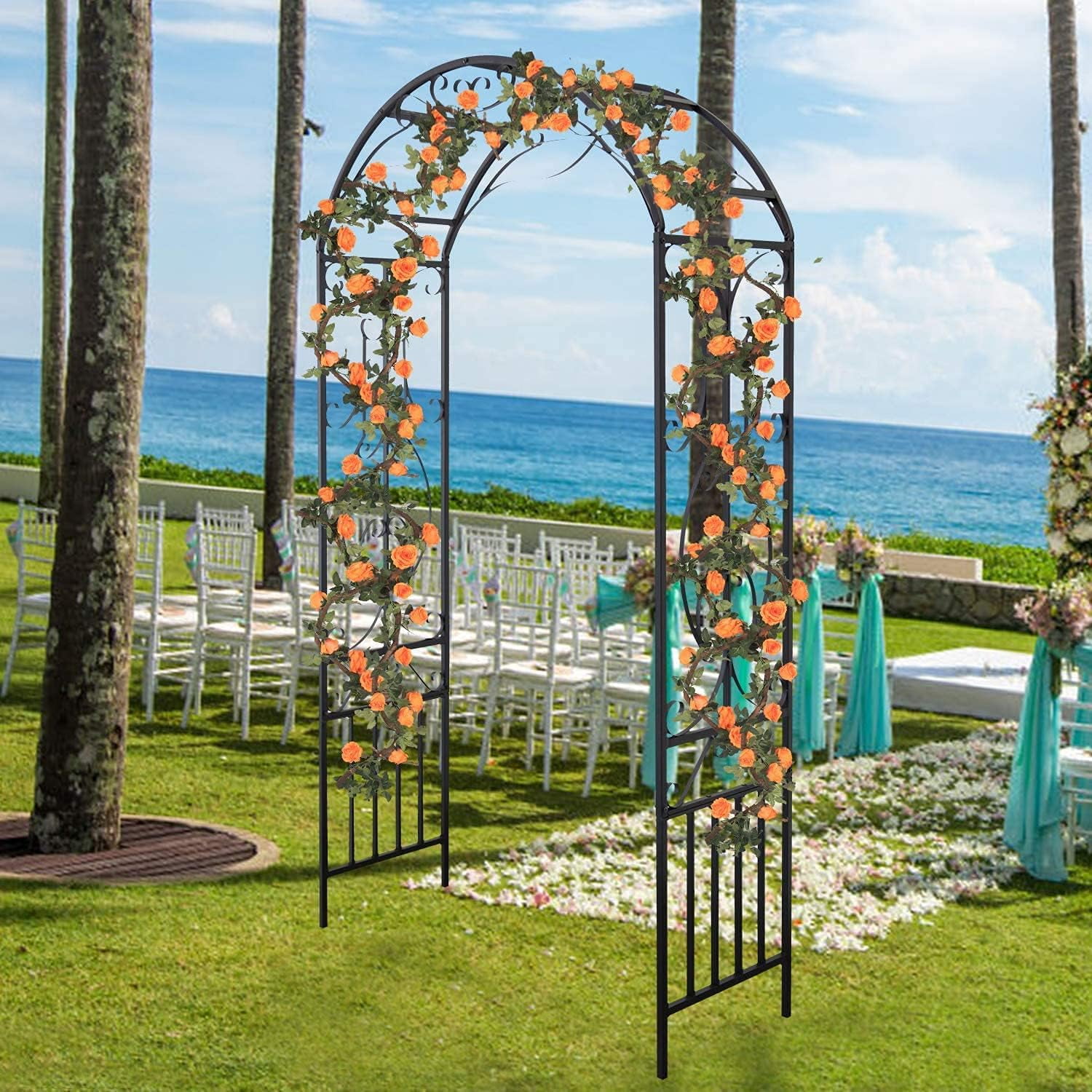 Decorative Outdoor Garden Arch Metal Wedding Arbor Black Lawn Backyard ...
