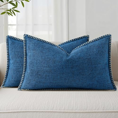 Decorative Outdoor Throw Pillow Covers 12x20 Set of 2, Lumbar Linen ...