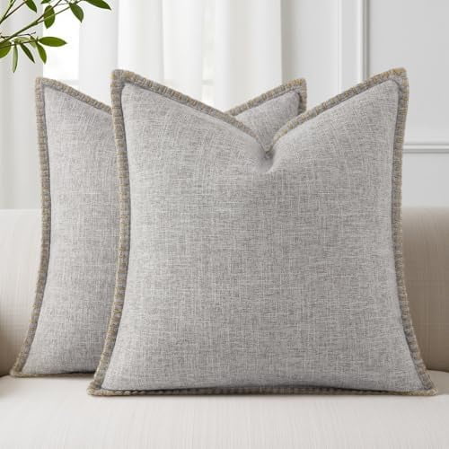 Decorative Outdoor Throw Pillow Covers 18x18 Set of 2, Square Linen ...
