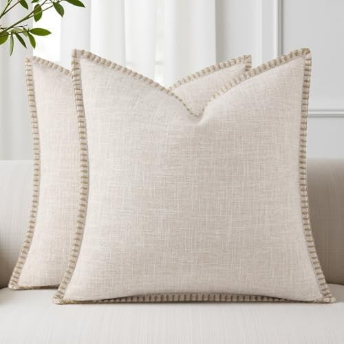 Decorative Outdoor Throw Pillow Covers 20x20 Set of 2, Square Linen ...