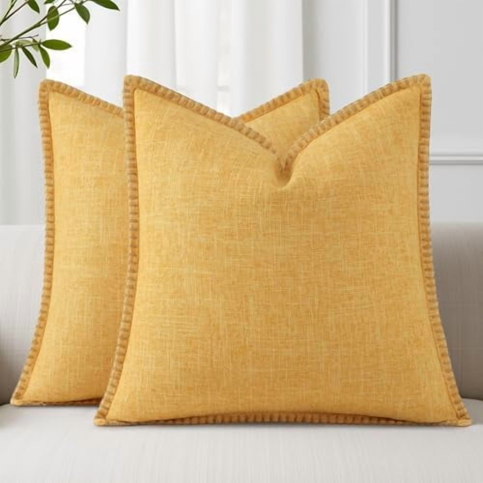 Decorative Outdoor Throw Pillow Covers 20x20 Set of 2, Square Linen ...