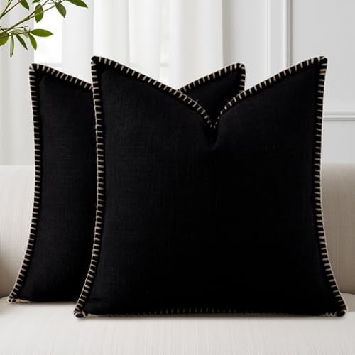 Decorative Outdoor Throw Pillow Covers 22x22 Set of 2, Square Linen ...