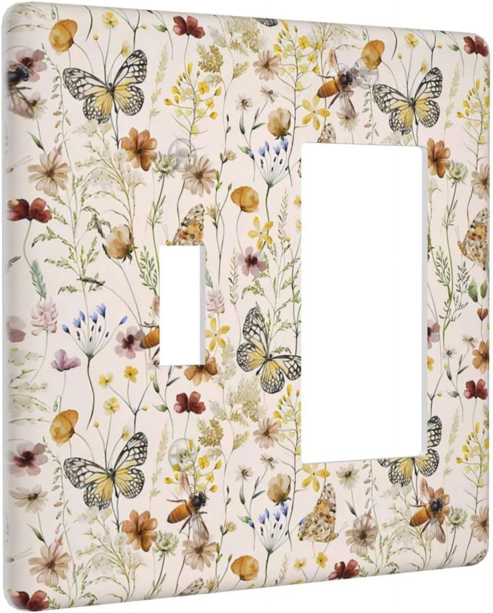 Decorative Outlet Covers Butterfly on Blue Daisy Flower Floral Golden ...