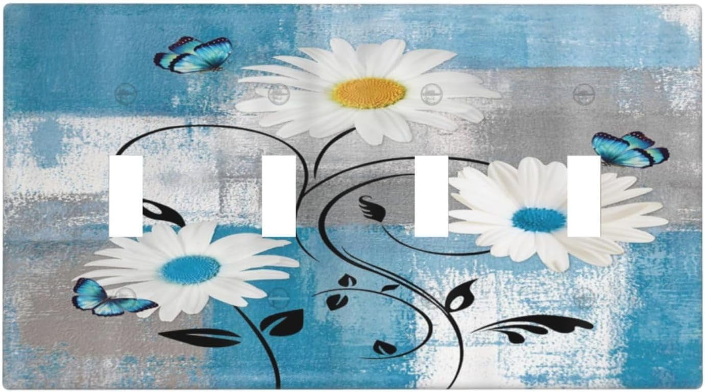 Decorative Outlet Covers Butterfly on Blue Daisy Flower Floral Golden ...