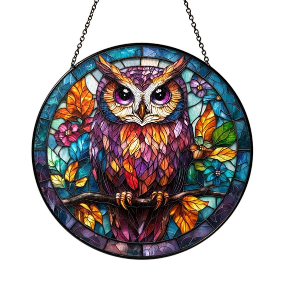 Decorative Owl Acrylic Stained Glass Style Suncatcher Window Decor ...